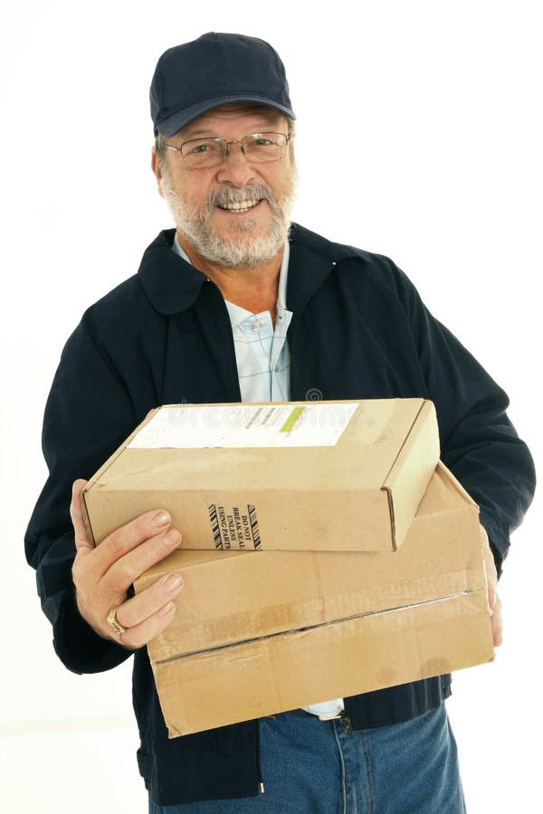 Delivery Service Mover Man Cardboard Box Stock Photo - Image of ...