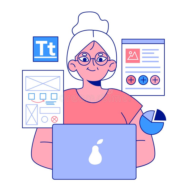Senior Developer. Old Woman Programming and Coding Stock Vector - Illustration of digital ...