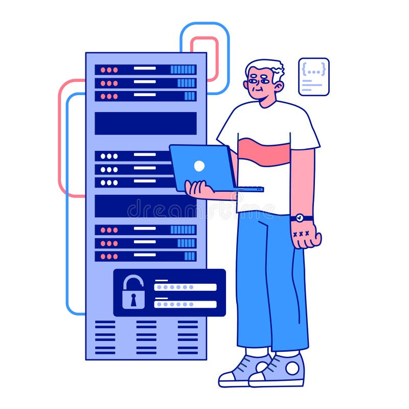 Senior Developer. Oldman Programming and Coding Stock Illustration ...