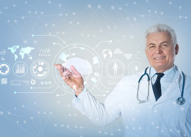 Doctor Demonstrating Machine Learning Model on Background Stock Image ...