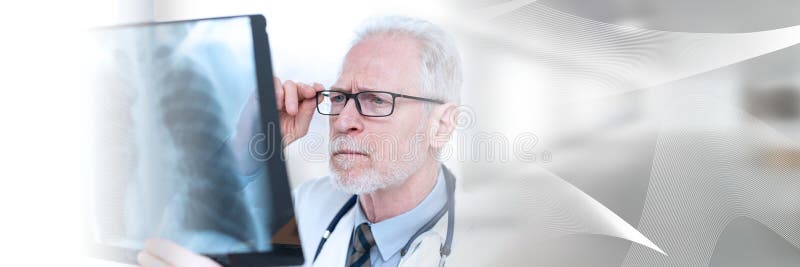 Senior Doctor Looking at X-ray Panoramic Banner Stock Photo - Image of ...