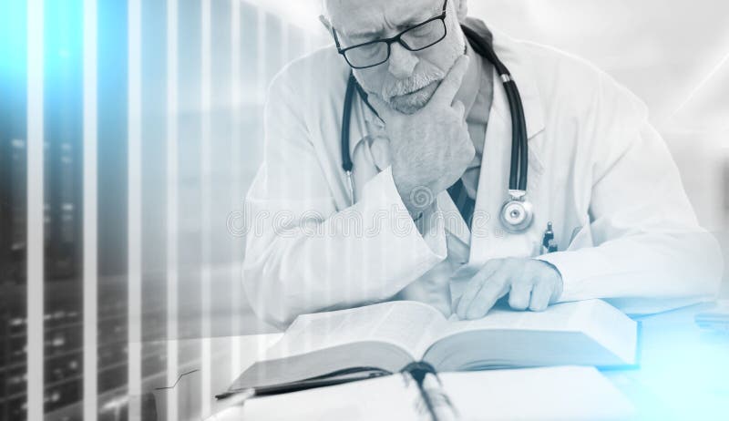 Doctor Reading a Textbook; Light Effect; Multiple Exposure Stock Image ...