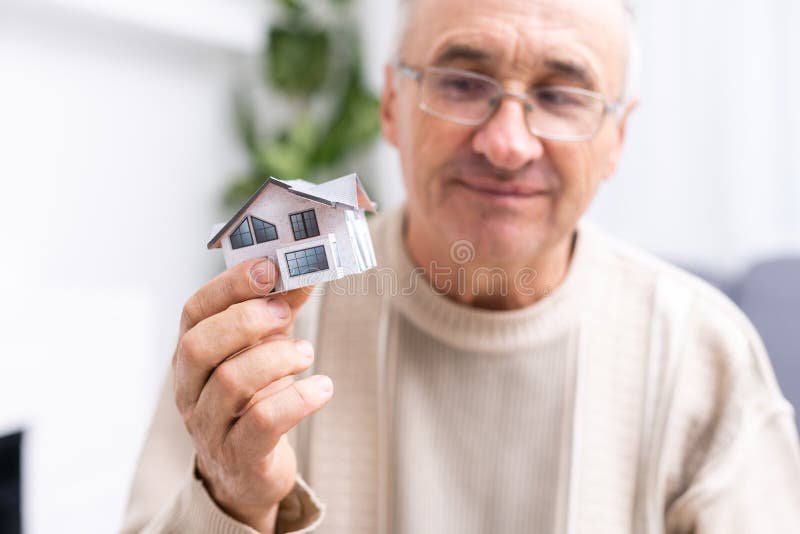 Senior Elderly Man with House Model Stock Photo - Image of improvement ...