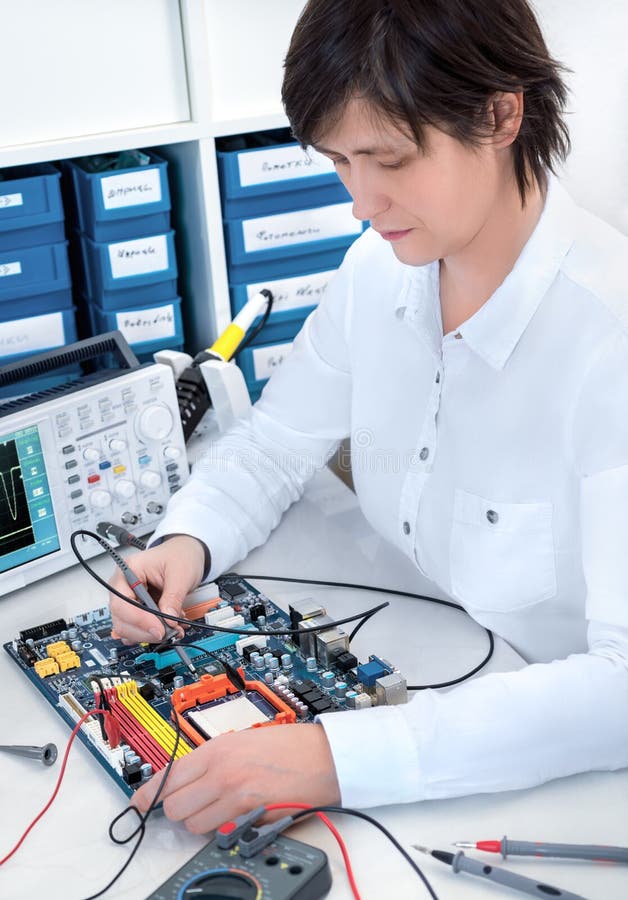 Senior Electronics Repairman Working Stock Image - Image of female ...
