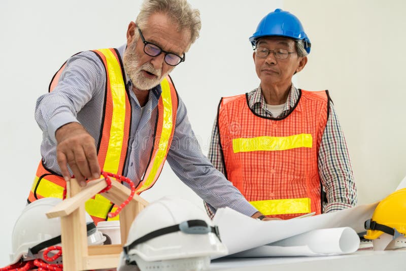 Senior Engineer and Architect Working with Drawing Stock Image - Image ...