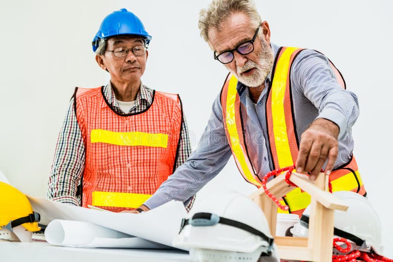 Senior Engineer and Architect Working with Drawing Stock Image - Image ...