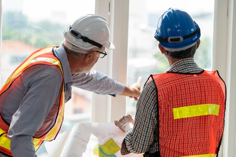 Senior Engineer and Architect Working with Drawing Stock Photo - Image ...