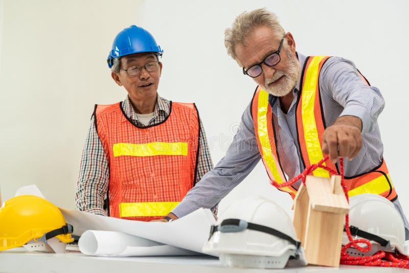 Senior Engineer and Architect Working with Drawing Stock Photo - Image ...