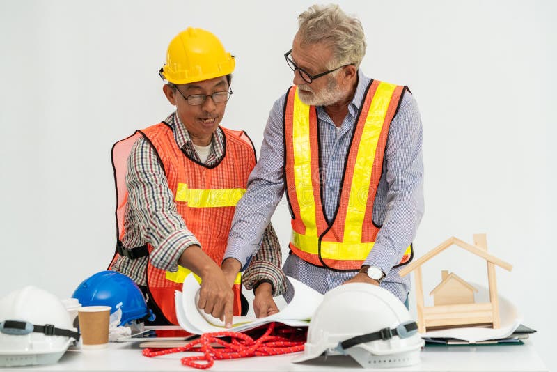 Senior Engineer and Architect Working with Drawing Stock Image - Image ...