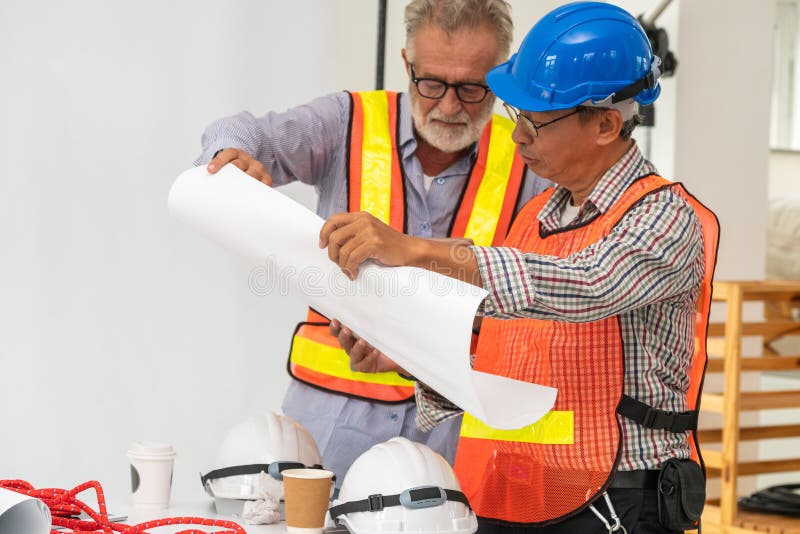 Senior Engineer and Architect Working with Drawing Stock Image - Image ...
