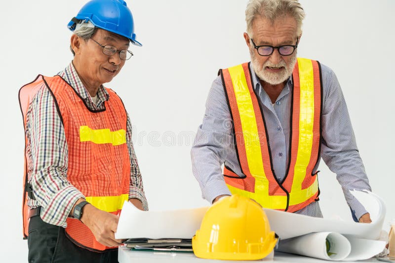 Senior Engineer and Architect Working with Drawing Stock Image - Image ...