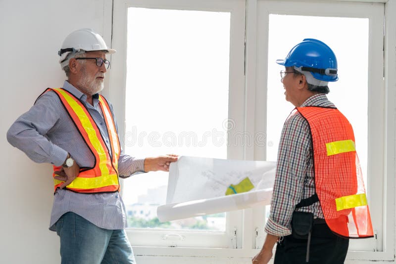 Senior Engineer and Architect Working with Drawing Stock Photo - Image ...