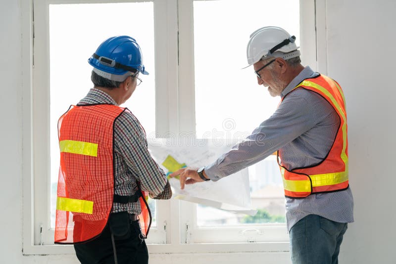Senior Engineer and Architect Working with Drawing Stock Photo - Image ...