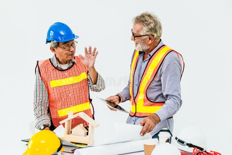 Senior Engineer and Architect Working with Drawing Stock Photo - Image ...