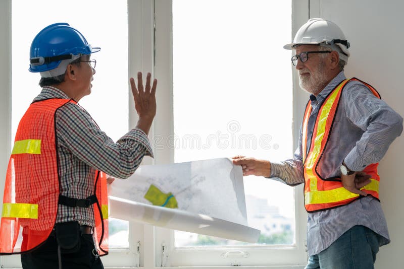 Senior Engineer and Architect Working with Drawing Stock Image - Image ...