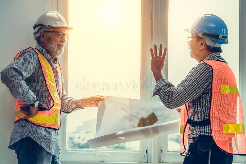 Senior Engineer and Architect Working with Drawing Stock Photo - Image ...