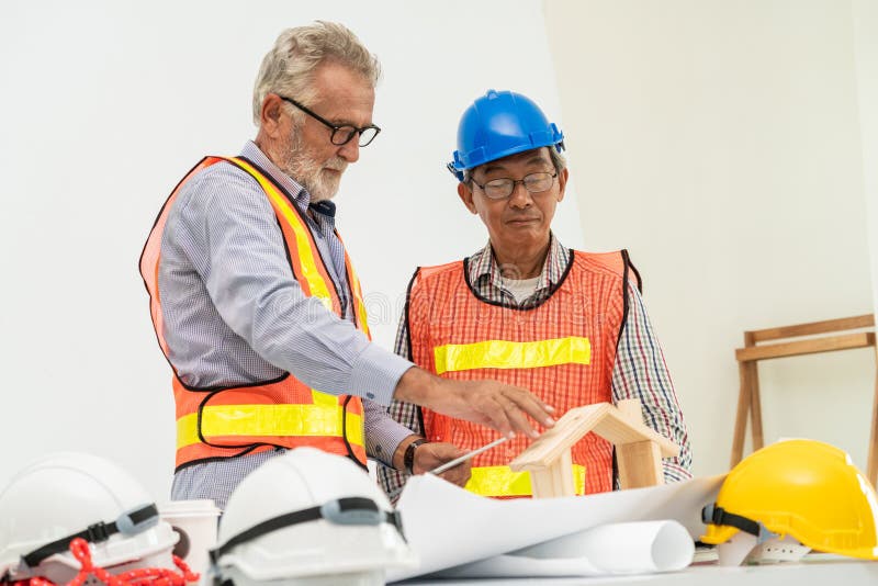 Senior Engineer and Architect Working with Drawing Stock Image - Image ...