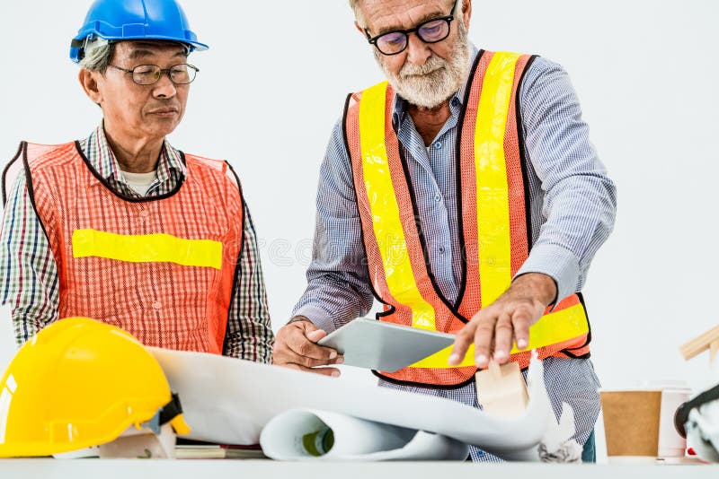 Senior Engineer and Architect Working with Drawing Stock Image - Image ...