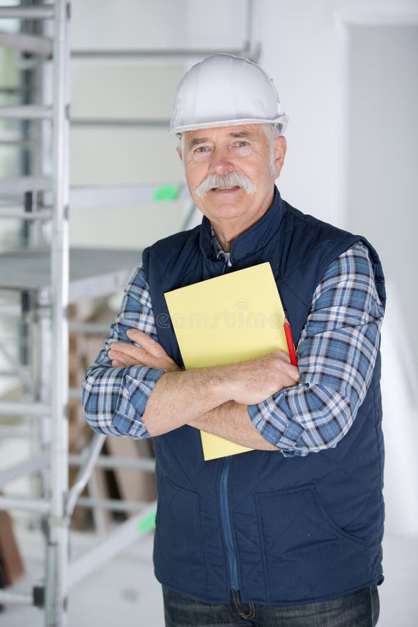 Senior Engineer Builder Looking at Camera Stock Image - Image of senior ...