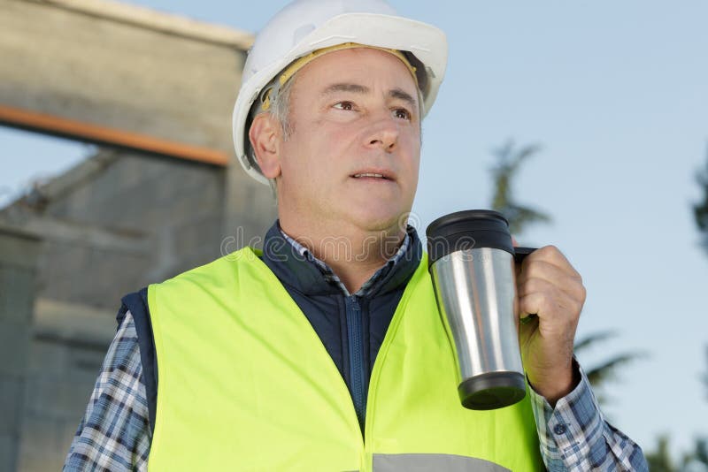 Senior Engineer Man Having Coffee Outdoors Stock Photo - Image of rest ...