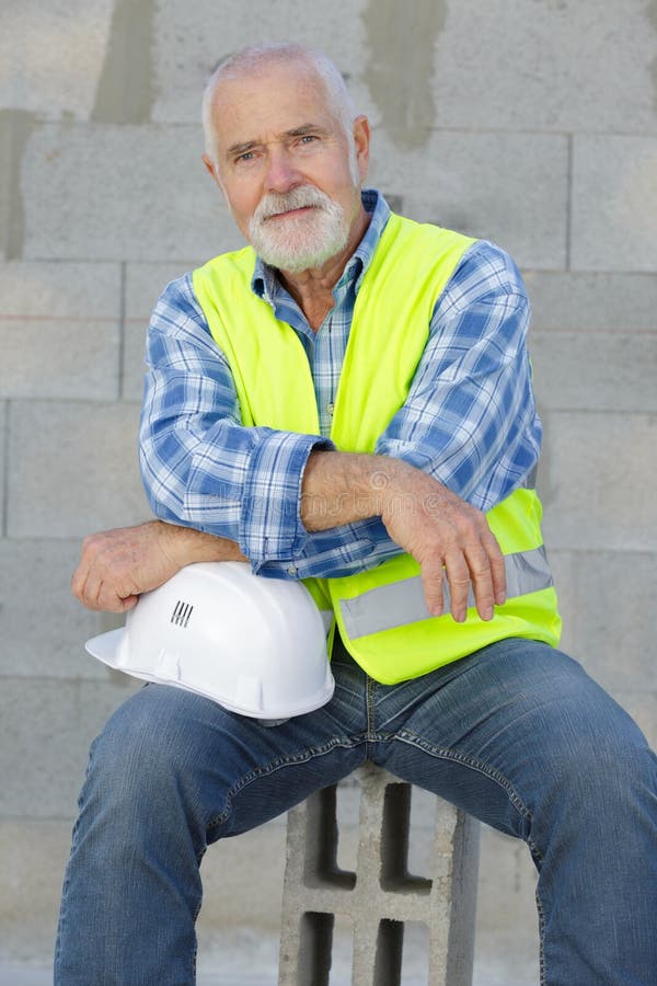 Senior Engineer Man in Helmet Having Rest Outdoors Stock Photo - Image ...