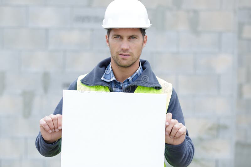 Senior Engineer Man Showing Banner Stock Image - Image of wear ...