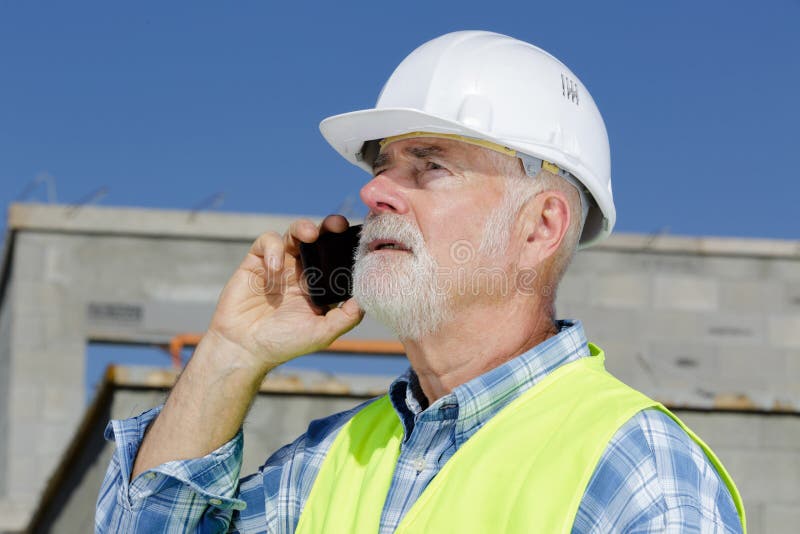 Senior Engineer Man in Helmet Having Rest Outdoors Stock Photo - Image ...