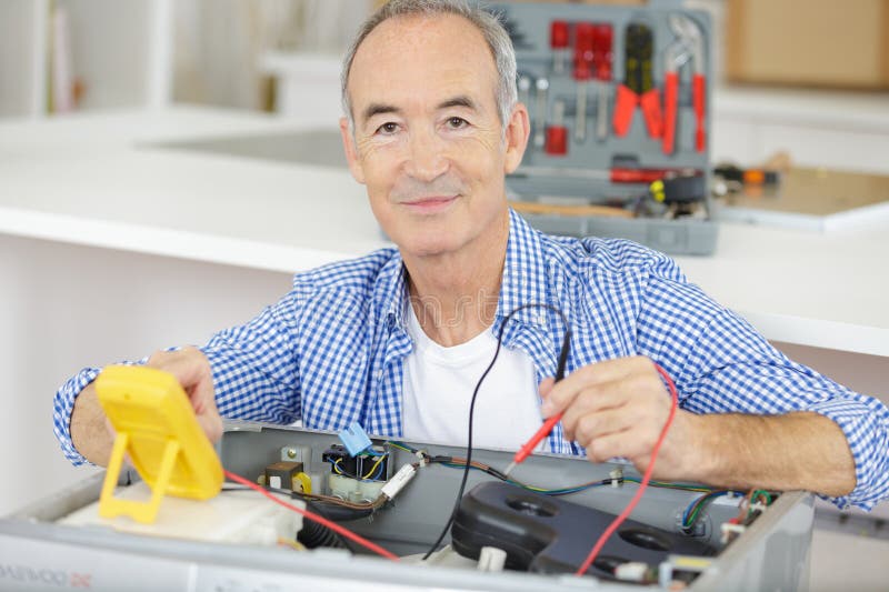 Senior Engineer Measuring Multimeter Panel Board Stock Photo - Image of ...