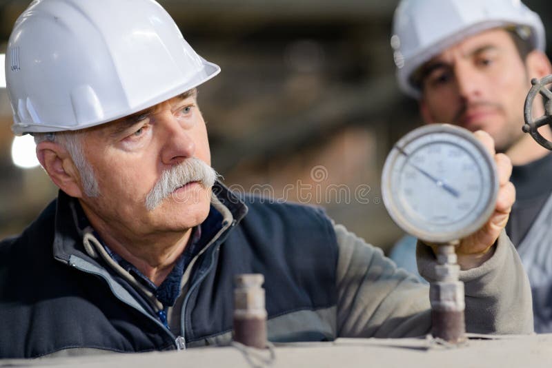 Senior Engineer Taking Control Pressure Stock Photo - Image of site ...