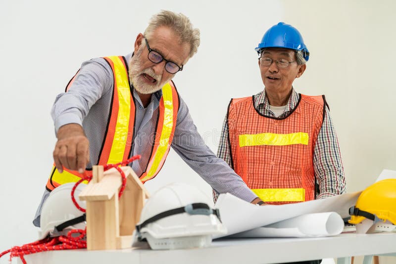 Senior Engineer and Architect Working with Drawing Stock Photo - Image ...