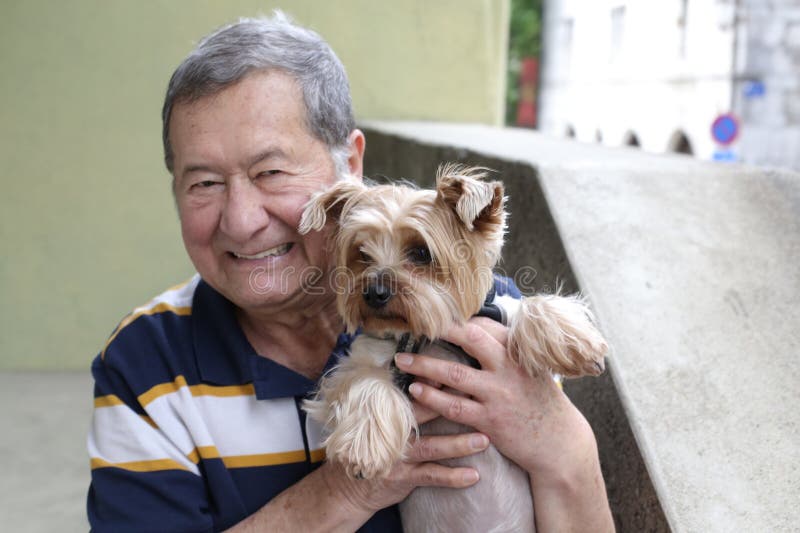 Senior Ethnic Man Holding His Lap Dog Stock Image - Image of mexican ...