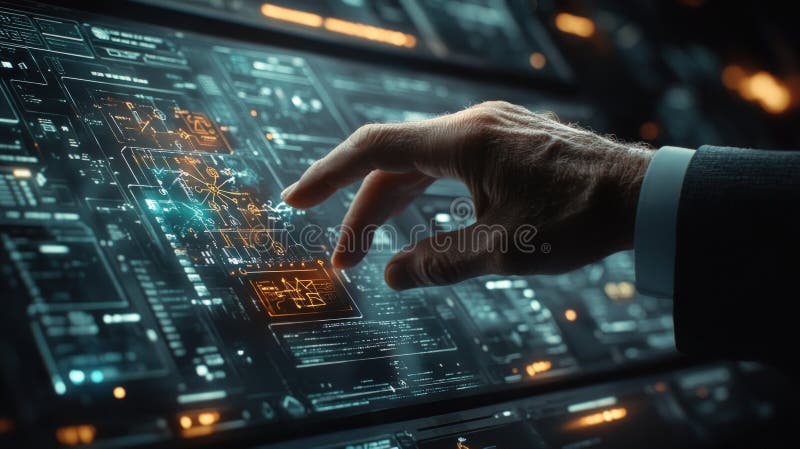 Senior Executive Interacts with Futuristic Interface Stock Illustration ...