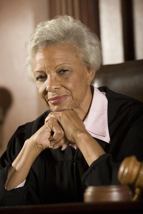 Female Judge Standing in Court Room Stock Photo - Image of black ...