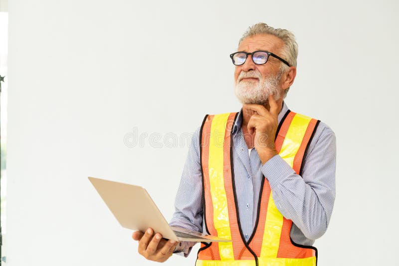 Senior Foreman or Engineer Using Laptop Computer. Stock Image - Image ...