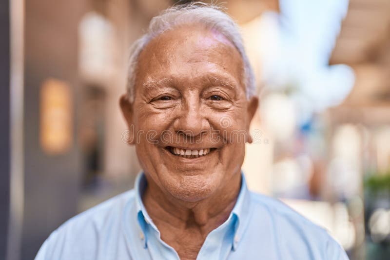 Senior Grey-haired Man Smiling Confident Standing at Street Stock Image ...