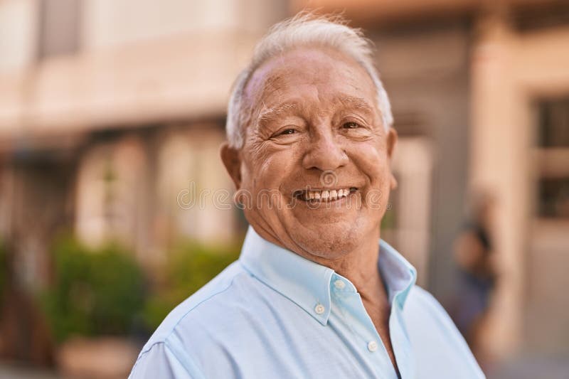 Senior Grey-haired Man Smiling Confident Standing at Street Stock Image ...