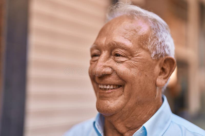 Senior Grey-haired Man Smiling Confident Standing at Street Stock Image ...