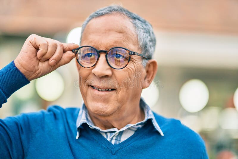 Senior Grey-haired Man Smiling Happy Standing at the City Stock Photo ...