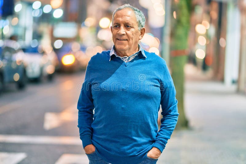 Senior Grey-haired Man Smiling Happy Standing at the City Stock Photo ...