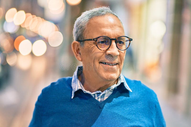 Senior Grey-haired Man Smiling Happy Standing at the City Stock Image ...