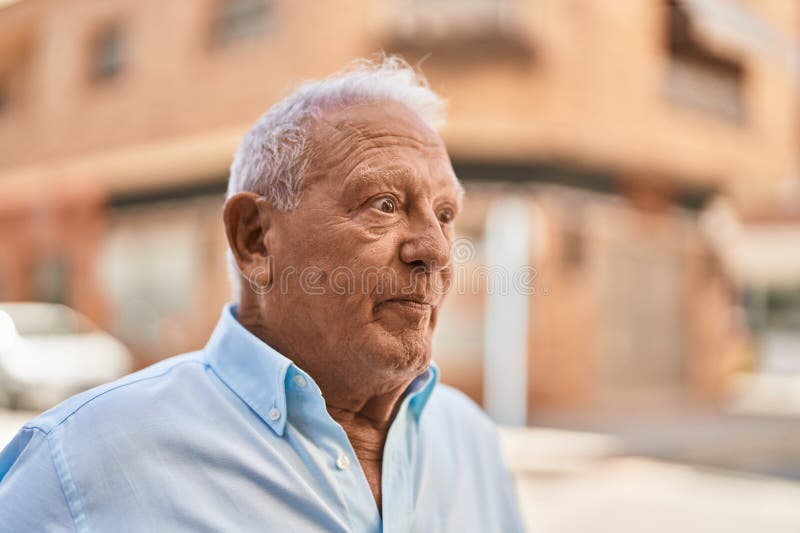 Senior Grey-haired Man Standing with Surprise Expression at Street ...
