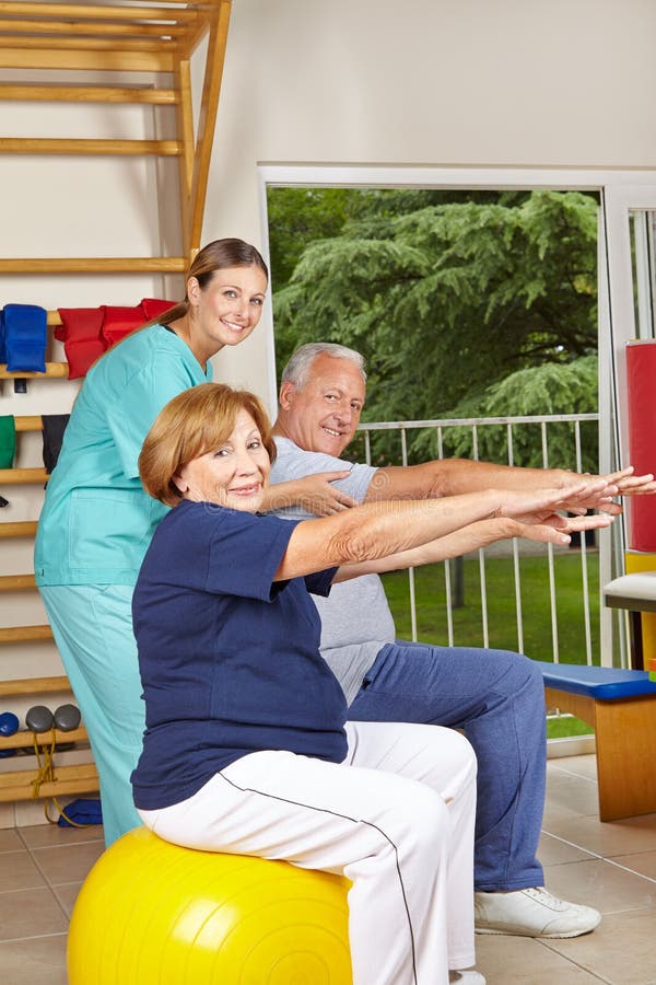 Senior Group Doing Back Training Stock Photo - Image of ball, nursing ...