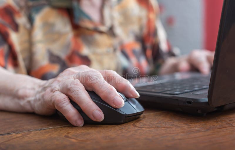 Senior Hand Using the Mouse of a Computer Stock Image - Image of ...