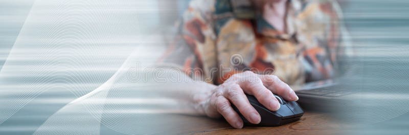 Senior Hand Using the Mouse of a Computer. Panoramic Banner Stock Image ...