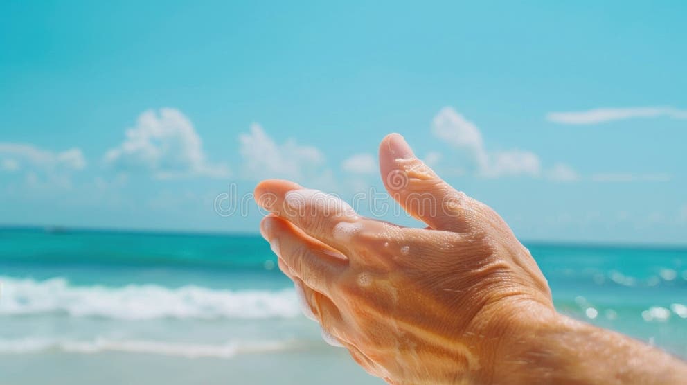 Senior Hands Clapping at Beach with Ocean Waves and Blue Sky Stock ...