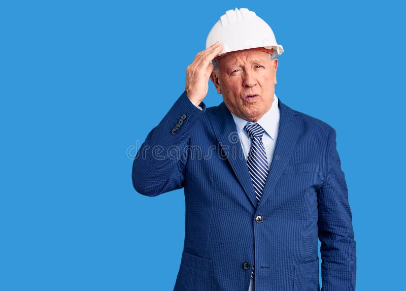 Senior Handsome Grey-haired Man Wearing Suit and Architect Hardhat ...