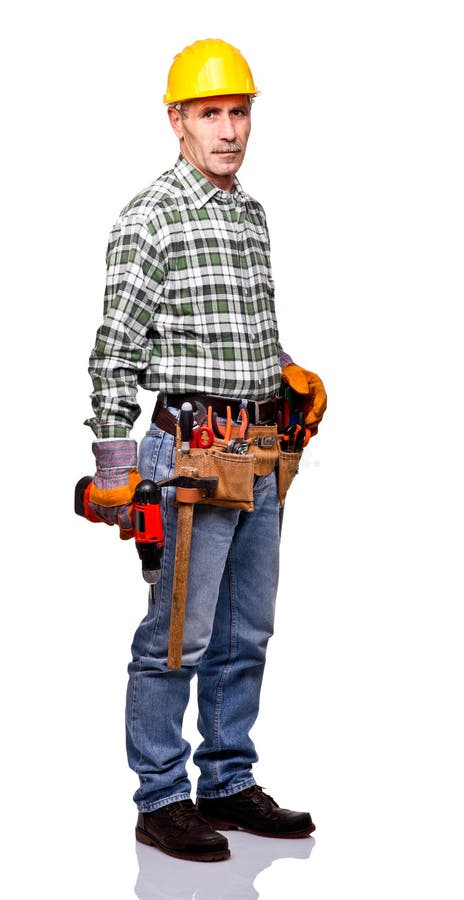 Senior handyman measuring stock image. Image of boomer - 16276737