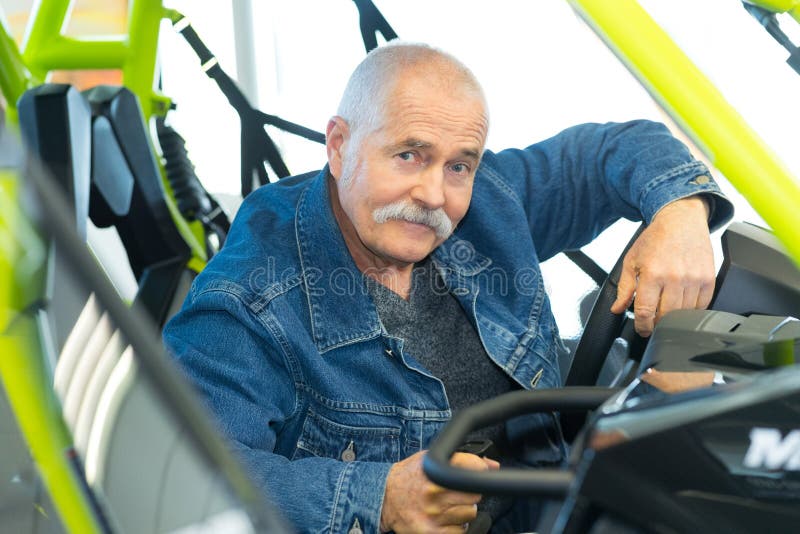 Senior Harbor Forklift Driver Stock Photo - Image of helmet, middleaged ...