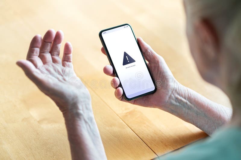 Senior Having Problem with Phone and Technology. Old Woman with Error ...