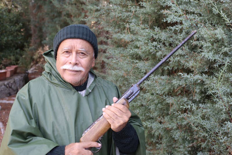 Senior Hunter with a Mustache in the Forest Stock Image - Image of ...